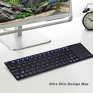 Rii K12+ Mini Wireless Keyboard with Large Touchpad Mouse&Qwerty Keypad, Stainless Steel Portable Wireless Keyboard with USB Receiver for MacBook/iPad/Tablet/PC/Laptop/Smart TV/Raspberry Pi - Black