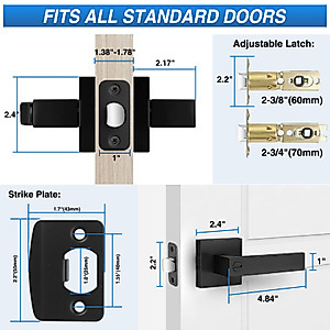 Plustool 6 Pack Matte Black Door Handles, Keyless Interior Door Knobs, Privacy Door Lever Locksets for Bedroom Bathroom, Heavy Duty Square Door Lock (2.0lb), Reversible for Left&Right Handled Doors