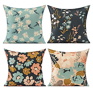 VAKADO Outdoor Patio Furniture Throw Pillow Covers Spring Flowers Bench Cushion Covers Colorful Floral Summer Pillowcases 18x18 Set of 4 for Porch Sofa Bed