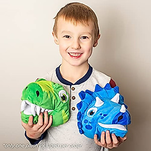 Reversible Plushie Dinosaur Toy - Fluffy Blue Triceratops Flips to a Plush Green T-rex Stuffie - Soft, Dino Stuffies for Boys or Girls (6 Inches)