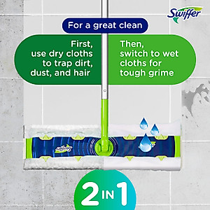 Swiffer Sweeper Dry + Wet XL Sweeping Kit, 1 Sweeper, 8 Dry Cloths, 2 Wet Cloths