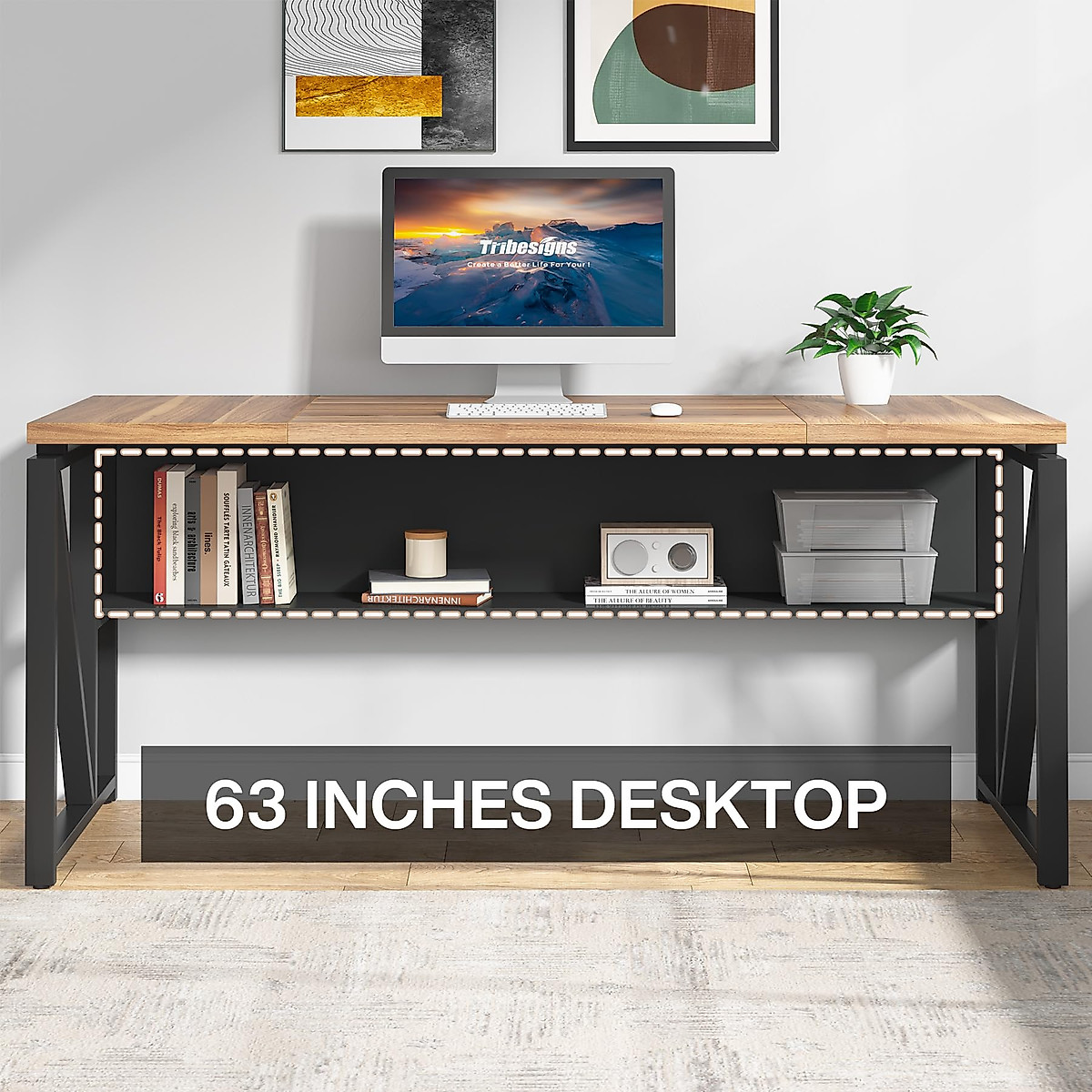 Tribesigns 63" L Shaped Desk with Drawer Cabinet, Executive Computer Desk and lateral File Cabinet, 2 Piece Home Office Furniture with Drawers for Hanging File, Doors with Locks (Brown, 63 inches)