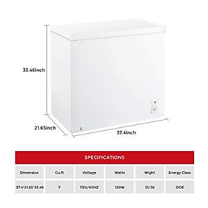 KEG 7.0 cu ft Top Chest Freezer with Adjustable Thermostat and Removable Storage Basket, Freezing Machine for Home and Kitchen