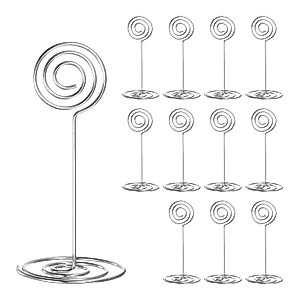 HARFINGTON 12pcs Table Number Holders 3.35 Inch 85mm Tall Circle Shape Steel Photo Holders for Centerpieces Table Place Card Holders for Wedding Reception Party Office Home, Silver Tone