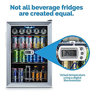 NewAir Beverage Refrigerator Cooler with 90 Can Capacity - Mini Bar Beer Fridge with Right Hinge Glass Door - Cools to 34F - AB-850 - Stainless Steel (Renewed)