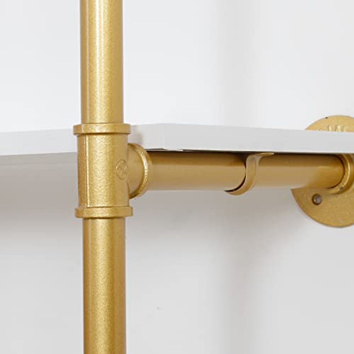 WJJAYY Wall Mounted Industrial Pipe Clothing Rack Wood Garment Rack Hanging Clothes Rack Multi-purpose Heavy Duty Hanging Rod,Steampunk Clothes Rack Retail (64 x49 inch,Gold)