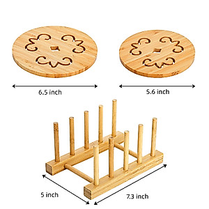 AVLA 6 Pack Natural Bamboo Trivet Mat Set, Heat Resistant Pads with Dish Rack, Kitchen Wood Non-Slip Coaster, Durable Anti-Hot Trivet Stand Mat Set for Hot Dishes, Bowl, Teapot, Hot Pot Holders