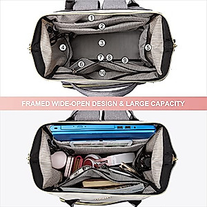 LOVEVOOK Laptop Backpack Purse for Women, 18 Inch Computer Business Stylish Backpacks, Doctor Nurse Bags for Work, Casual Daypack Backpack with USB Port, White-Grey