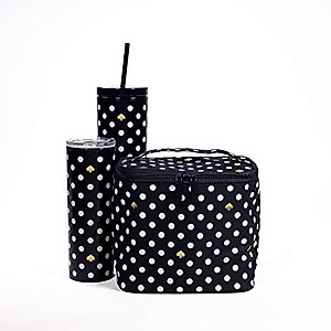 Kate Spade New York 16 Ounce Insulated Travel Mug with Lid, Black Double Wall Thermal Tumbler for Coffee/Tea, Polka Dots