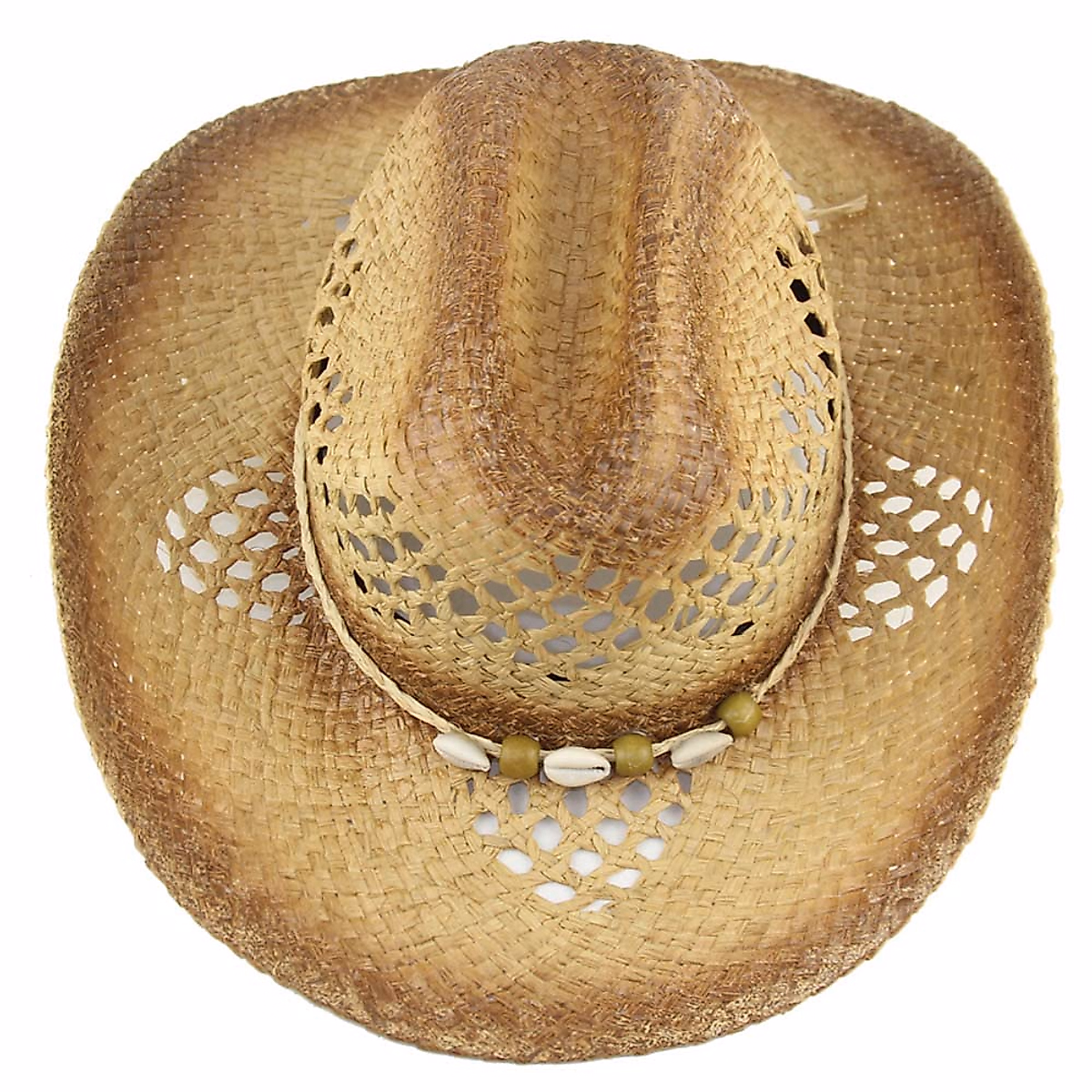 MINAKOLIFE Men's & Women's Western Style Cowboy/Cowgirl Straw Hat (Shell Beads)