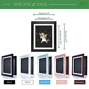 FrameWorks 10” x 12.5” White Wooden Kid Art Frame with Gallery Style Edges, Tempered Glass, and Elastic Straps