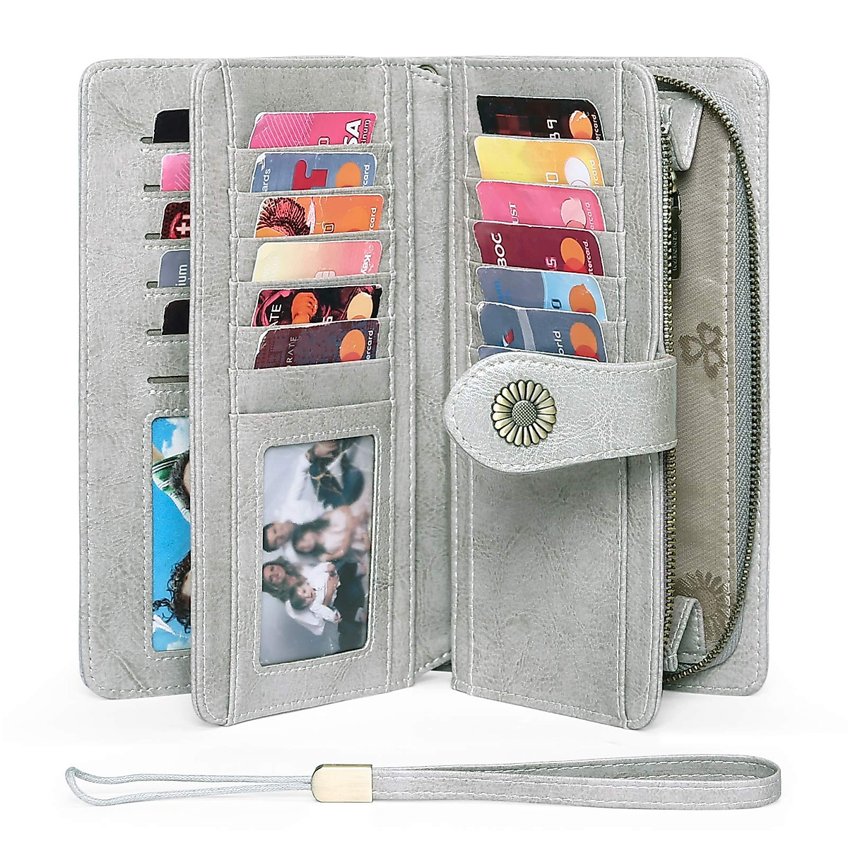 FALAN MULE Women's Wallet Genuine Leather RFID Blocking Large Capacity Trifold Ladies Wallet Wristlet Clutch Card Holder