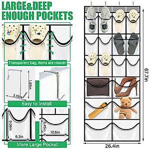 Windyun 2 Pcs 36 Pockets over Door Shoe Organizer Large Hanging Clear Shoes Holder with Hooks for Shoes Sneakers Closet Bedroom, Each with 12 Mesh Pockets and 6 Large Mesh Storage Various Compartments