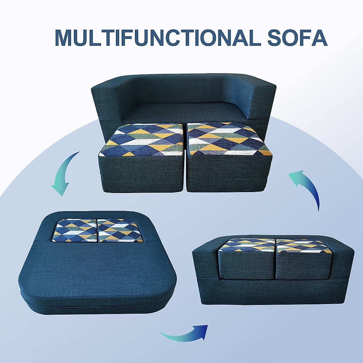 ANONER Kids Couch Convertible Toddler Sofa 4pcs with Memory Foam Fold Out Kids Sofa Bed, Play Couch Chair for Children Boys and Girls, Dark Blue