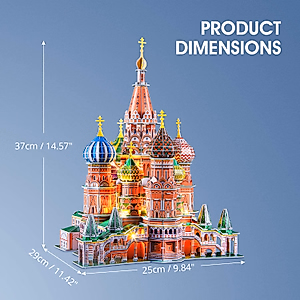 CubicFun LED Russia Cathedral 3D Puzzles for Adults Kids, St.Basil's Cathedral Architecture Building Church Model Kits Toys for Teens, 224 Pieces