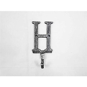 Hampton Nautical Rustic Silver Cast Iron Letter H Alphabet Wall Hook 6" - Metal Wall Hanging - C