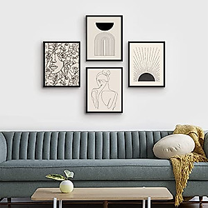 Minimalist Boho Wall Art Prints, Abstract Wall Art Black Beige Sunrise Women Line Wall Decor, Mid-Century Modern Art Print, Neutral Geometric Canvas Artwork Posters for Living Room, Bedroom, Bathroom, Gallery, Boho Room Decor -11"x14", Unframed (11x14 inc