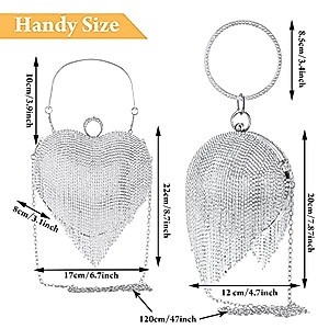2 Pieces Women Rhinestone Evening Clutch Purses Luxury Crystal Heart Shape Round Ball Crossbody Shoulder Bag with Tassel, Glitter Bling Lady Handbag for Wedding Cocktail Prom Party (Silver)