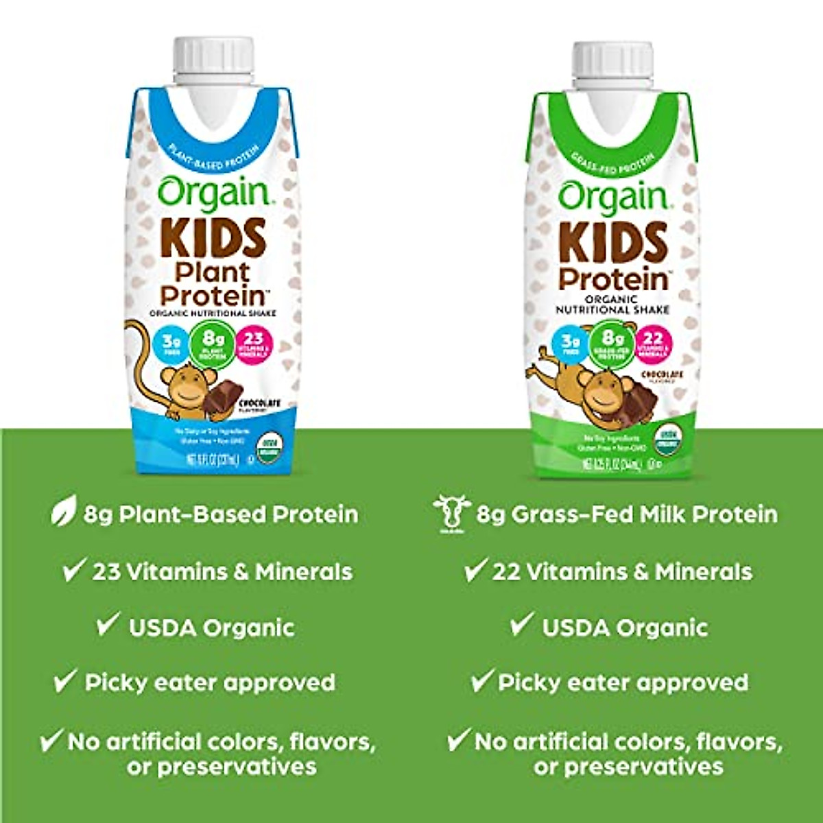 Orgain Organic Kids Protein Nutritional Shake, Chocolate - 8g of Protein, 22 Vitamins & Minerals, Fruits & Vegetables, Gluten Free, Soy Free, Non-GMO, 8.25 Fl Oz (Pack of 12)