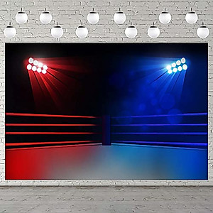 Lighting Boxing Arena Banner Backdrop Background Photo Booth Props Boxing Ring Boxing Match Stadium Sports Wrestling Theme Decor for Boxing Fan Boy Man 1st Birthday Party Favors Supplies Decorations