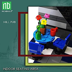 Nickbuild Street Hill Pub MOC Building Blocks Toy, Towns Series Kits, Collectible Play Model Set and Building City Toys for Kids and Teens (1367 PCS)