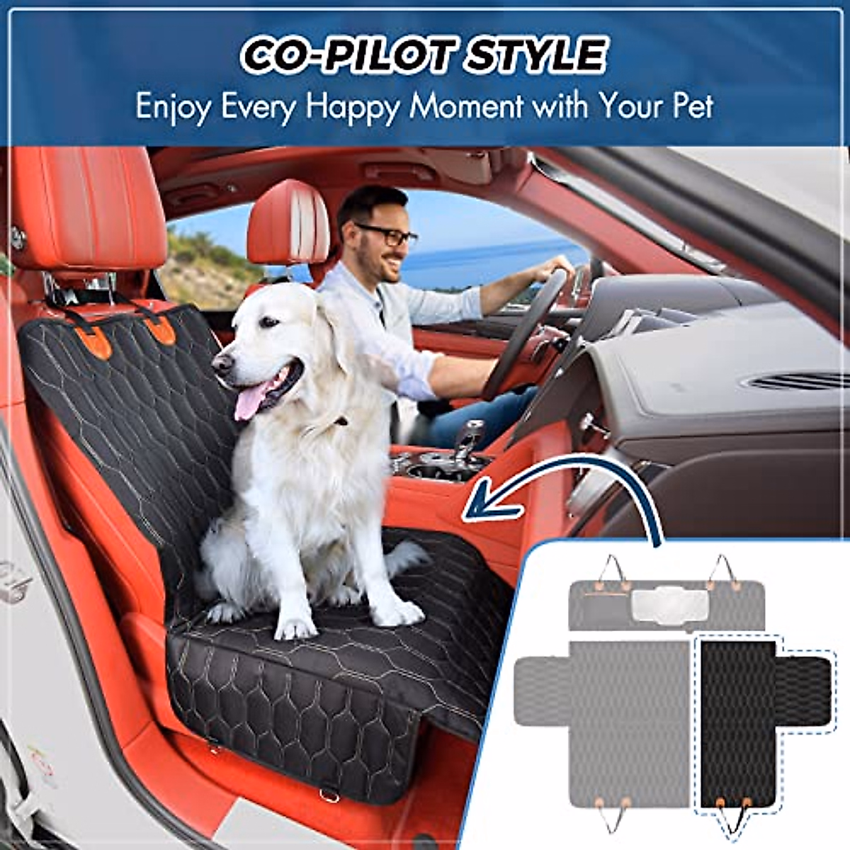 Chumajor 6-in-1 Dog Car Seat Cover for Back Seat,60/40 Split 100% Waterproof Dog Hammock for Car,Trucks Suvs-Scratchproof Nonslip Back Seat Protector for Dog