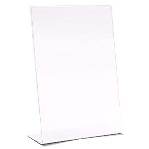 Photo Booth Frames - 5x7 Inch Clear Acrylic Display, Slanted Back Vertical Standing Plastic Picture or Display Sign Holder with Inserts - 6 pack