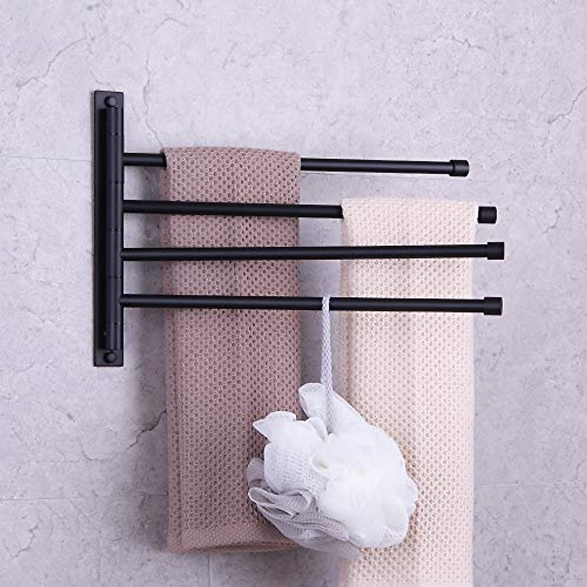 GERZWY Swivel Towel Bar SUS 304 Stainless Steel 4-Arm Bathroom Swing Hanger Towel Rack Holder Storage Organizer Space Saving Wall Mount Matte Black HYG04-BK