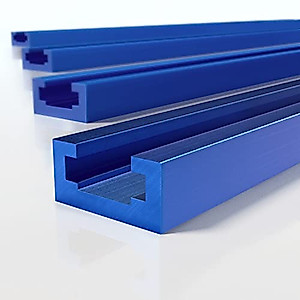 UTOOL 36 Inch Double Cut Profile Universal T Track with Predrilled Mounting Holes and Screws for wood, Sandblast Anodized Aluminum Extrusion T Rail Track for Woodworking, 4Pack (Sapphire Blue)