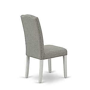 East West Furniture X027EN206-9 9-Piece Dinette Set - a Beautiful Modern Dining Table - 8 Lovely Parson Dining Chairs Nail Heads and High Back (Linen White Finish)