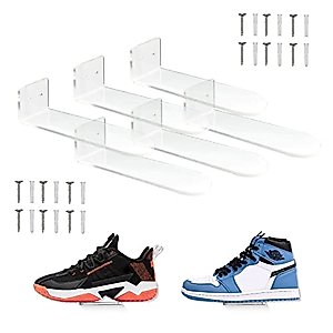NC Floating Shoe Display Shelf for Wall Mount,Levitating Shoe Rack for Wall-Clear Acrylic Floating Shelves for Showcase Sneaker Collection (Set of 6)
