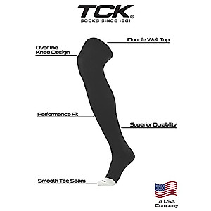 TCK Prosport Football Socks Over the Knee (Black, Large) - Youth Football Socks & Baseball High Socks - Over Knee Baseball Socks - Tall Softball Socks