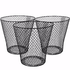 BOSS CLASS Wire Mesh Round Waste Basket, 9in (Black, Pack of 3) Lightweight Trash Can Open Top Wastebasket Recycling Bins Desk Office School Garbage Cans Home Essential & Custom Storage Carrier