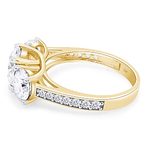 SAVEARTH DIAMONDS Three Stone Design, 3.40 Cttw Center 8MM Round Cut Lab Created Moissanite With Accents Engagement Ring In 10K Solid Yellow Gold (VVS1 Clarity) Size-6.5