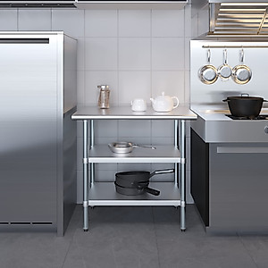 AmGood 36" Long X 24" Deep Stainless Steel Work Table with 2 Shelves | Metal Food Prep Station | Commercial & Residential NSF Utility Table