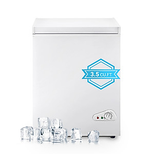 Mini Chest Freezer 3.5 Cu.Ft, Small Top Door Deep Freezer with 7 Adjustable Temperature, Removable Basket, Low Noise for Home, Apartment, Open Garage, Kitchen White