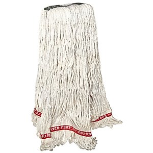 Rubbermaid Commercial Web Foot Shrinkless Wet Mop, Medium, 1-Inch Green Headband, White, Heavy Duty Industrial Wet Mop For Floor Cleaning Office/School/Stadium/Lobby/Restaurant