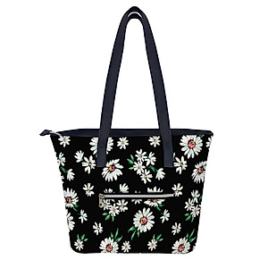 Little Daisy Print Women's Tote Bag PU Leather Shoulder Bag Handbags Purse For Work Shopping Travel