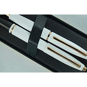 Cross Limited Collection Pearlescent White Lightening Medalist with 23KT Rose Gold Appointments and Cross signature mid Band Calaise Medium nib Fountain Pen and Ballpoint with 6 cartridges