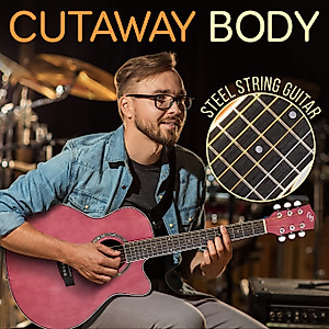 PyleUsa Beginners 6-String Acoustic Guitar-36 Cutaway Body with Accessory Kit (Purple), Left, (PGA550CAPU.5)