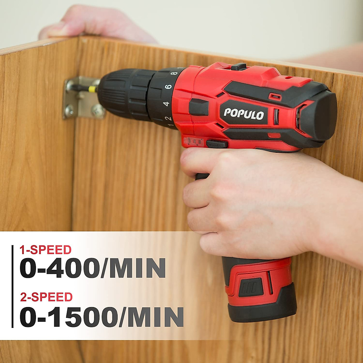 POPULO 12V Max Lithium-ion Cordless Combo Kit (3-Tool), Power Drill Driver, 1/4 in. Impact Driver, Power Rotary Tool Combo Kit with 2.0Ah Batteries (2-Pack), Charger and Tool Bag