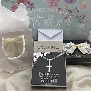 Inspired By My Girls Womens Sterling Silver Cross Pendant with Figaro Chain Necklace Faith Keepsake Card Gift - 060-18