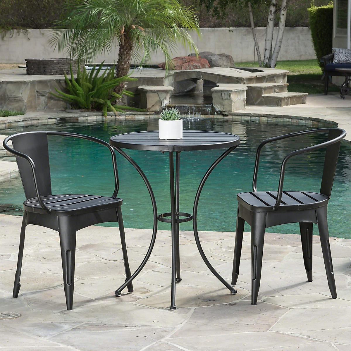 Christopher Knight Home Colmar Outdoor Metal Bistro Set, 3-Pcs Set, Black With Silver