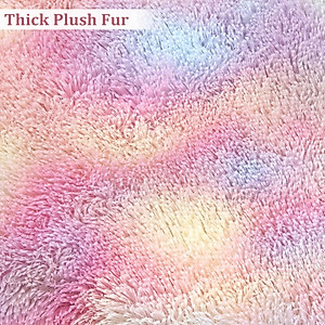 COZYLOOM Area Rug 9x12 Soft Fluffy Rainbow Kids Rug Luxury Fuzzy Shag Rug for Girls Room Bedroom Modern Indoor Plush Thick Non-Slip Shaggy Rug for Living Room Nursery Cute Carpet Tie-Dyed Yellow Pink