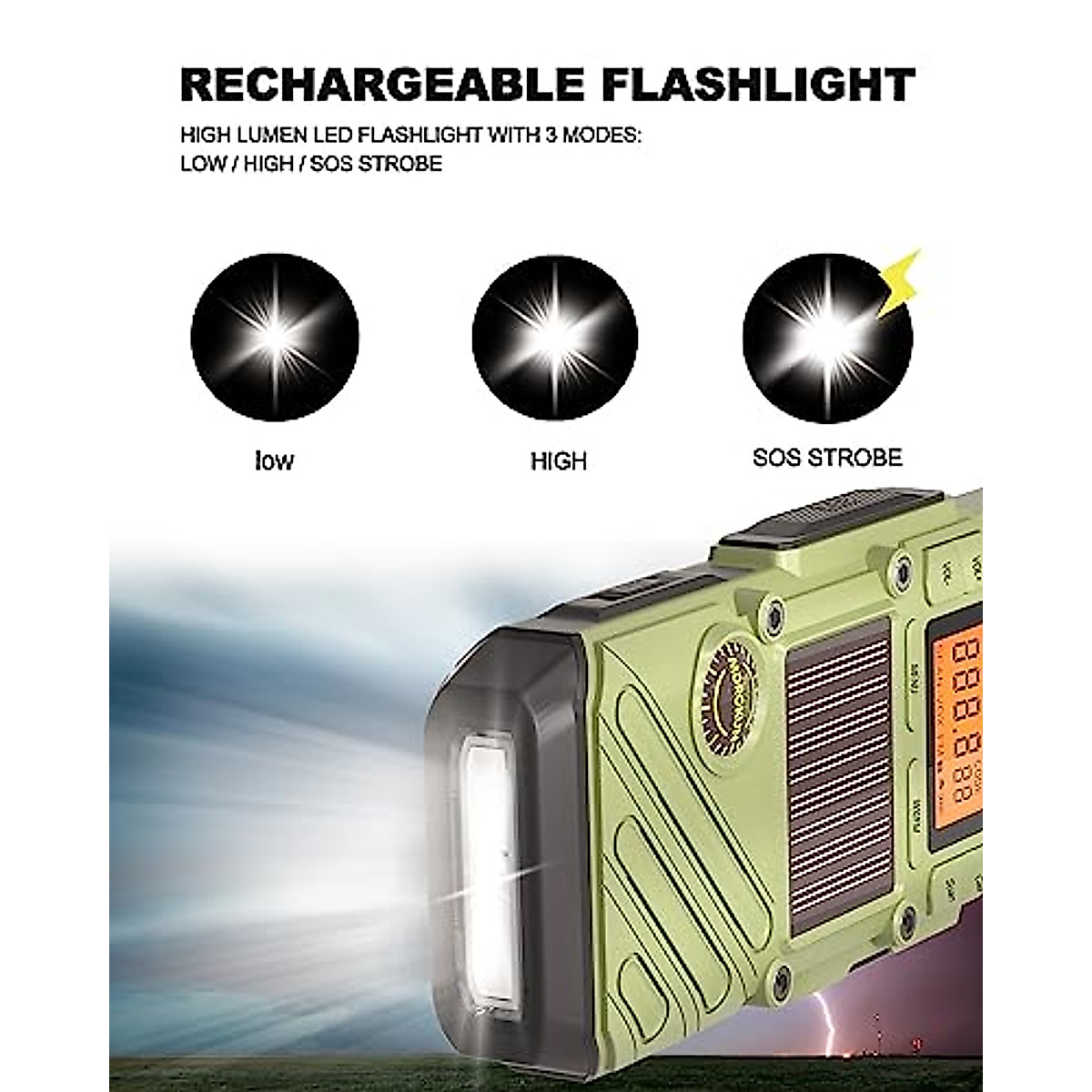 Rechargeable Emergency Radios Walkie Talkies for Adults with FM/NOAA, Weather Alerts, LED Flashlight, and Solar Hand Crank - Long Range 2 Way Radios with USB Charging and SOS Alarm