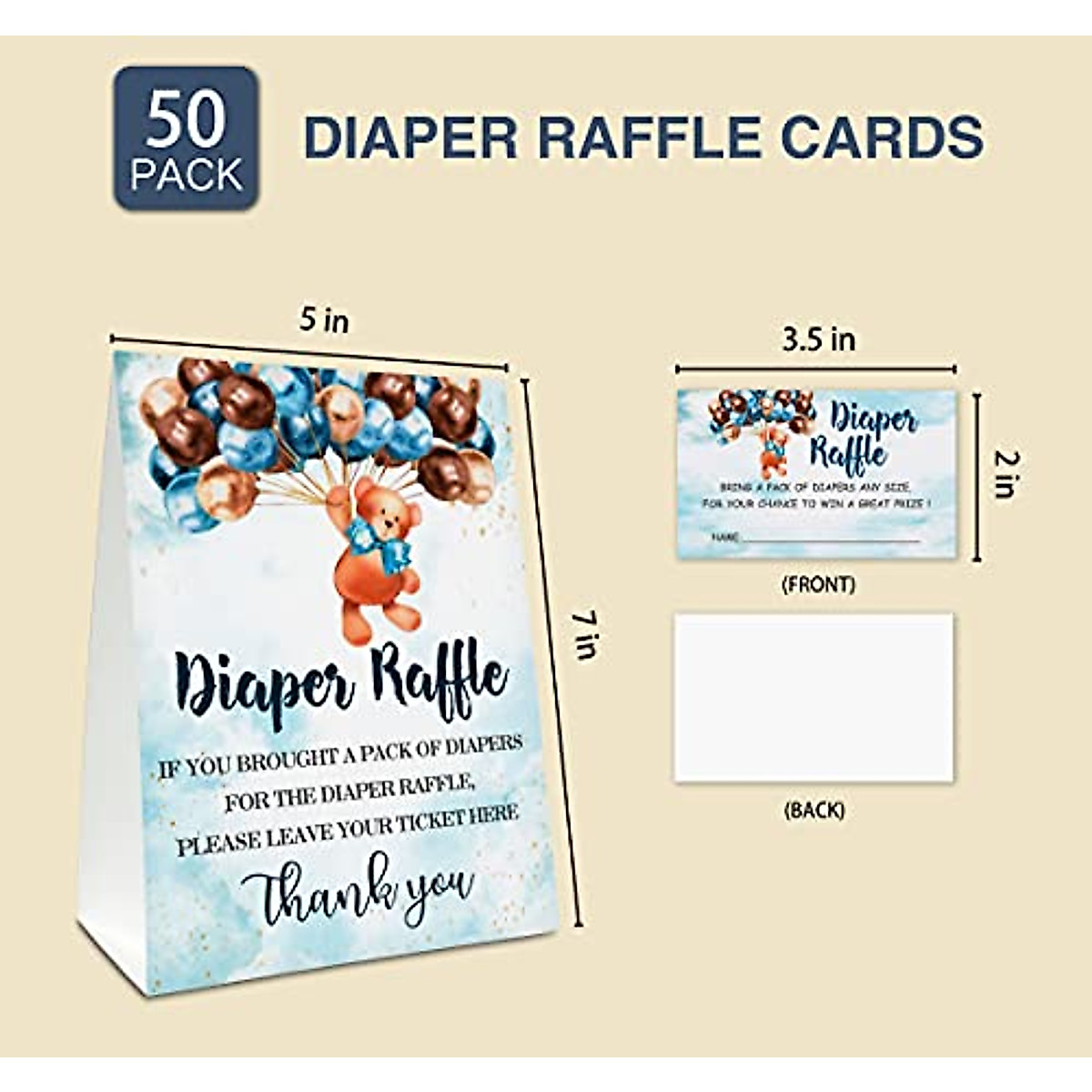Yuansail Diaper Raffle Tickets for Shower, Bear Balloons Themed Cards,Party Favors for Showers Game Cards, 1 Sign & 50 Cards Per Pack – (bb009-niaobu)