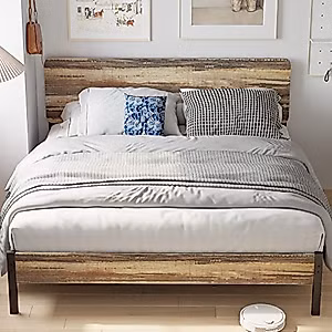 LIKIMIO King Bed Frame, Platform Bed Frame King with Headboard and Strong Steel Slat Support, Easy Assembly, No Box Spring Needed, Rustic Brown