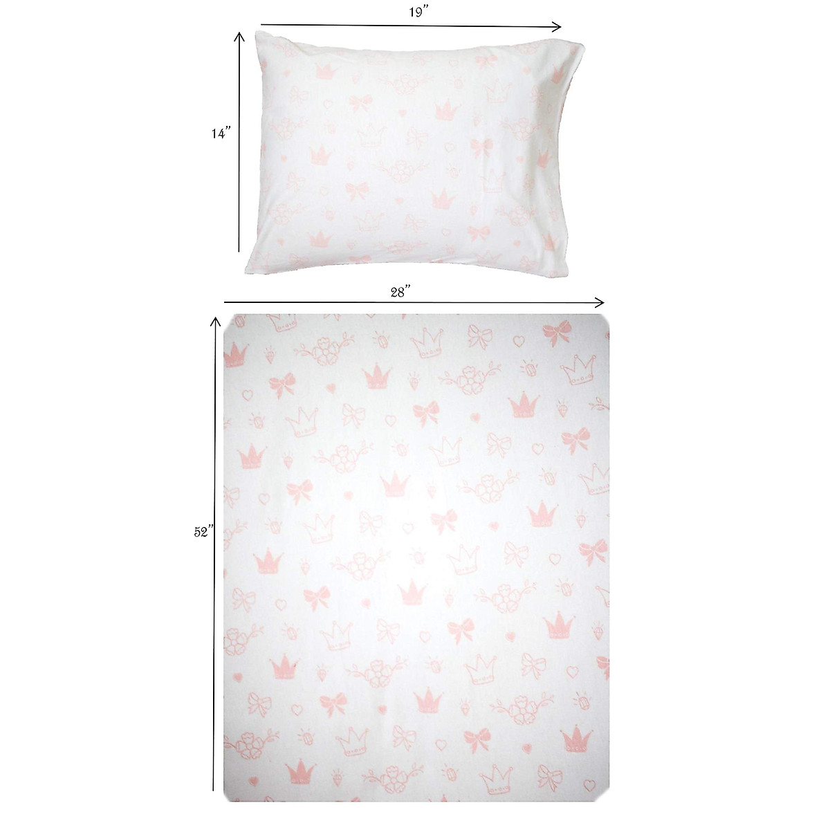 BlisfulNight Modern Princess Design 100% Jersey Cotton Pink Fitted Crib Sheet Set with Toddler Pillowcase for Girls - Soft, Breathable - Fits Standard Crib and Toddler Mattress (Sweet Amber)