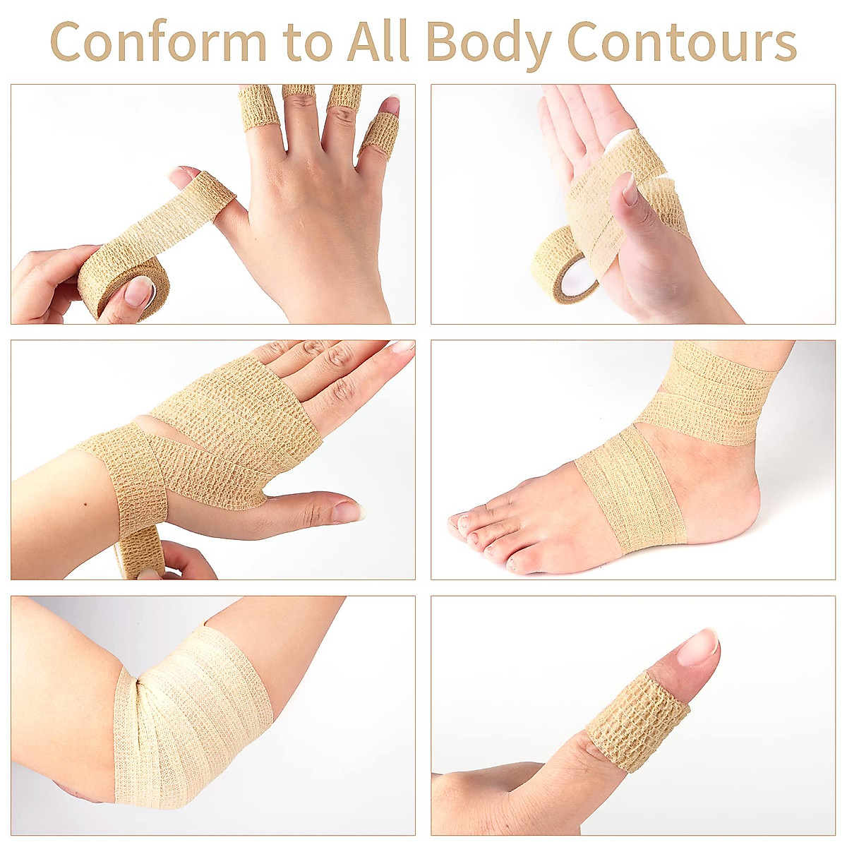 12pc-1 Inch Wide Skin Colour Elastic Self- Adhesive Bandage Finger Tape，Wrap Bandages, for Wrist and Ankle Sprains & Swelling