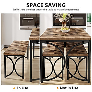 47" Kitchen Dining Table with Bench, Wood Dining Room Table with Benches for 4, Small Dining Table with 2 Benches, 3 Piece Rectangular Dining Table Set for Small Space